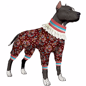 LovinPet Dog Surgical Recovery Suit, UV & Post Operative Protection, 4 Leg High Collar Dog Onesies, Lightweight Elastic Swifting Flora Bohemia Prints Large Dog Pajamas as Base Shirt for Dog Dresses L