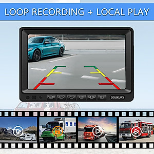 RV Backup Camera System with 7'' Quad Split 1080P Monitor for Truck Trailer Semi Camper Bus & 4 AHD Rear Side View Camera with DVR Record Function IP69 Waterproof Night Vision Avoid Blind Spot DOUXURY