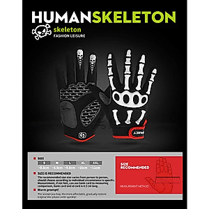 Runspeed Cycling Gloves Skull Bone Skeleton Motorcycle Mountain Bike Road Racing Bicycle Shockproof Gel Pad Riding Touch Recognition Full Finger Men Women Work Glove (Black/White, Large)