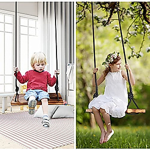 Tree Swing Seat,ATFWEL Carbonized Hanging Swing Seat with Adjustable Rope for Adult Kids Garden,Yard,Indoor,Outdoor Durable Wooden Swing Can Withstand 440LB (17.7x7.9x1.0 inch)