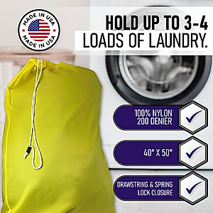 Super Extra Large Huge Heavy Duty Nylon Laundry Storage bags with drawstring, Durable, Machine Washable 40" x 50", choose the color (Yellow)