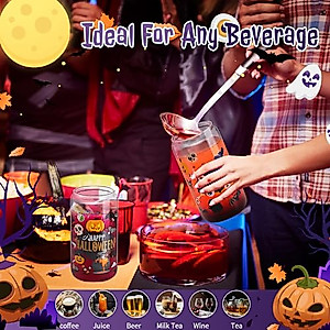 pengtai Halloween Gifts Cups,Halloween Glass Tumbler,16oz Halloween Iced Coffee Cups With Lids and Straw,Can Shaped Glassware Halloween Party Favors Pumpkin Ghost Cups Gift Set of 8