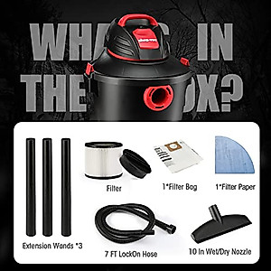 Shop-Vac 6 Gallon 3.0 Peak HP Wet Dry Vacuum+Shop·AIR Car Vacuum Cleaner, 12V/106W, Purple