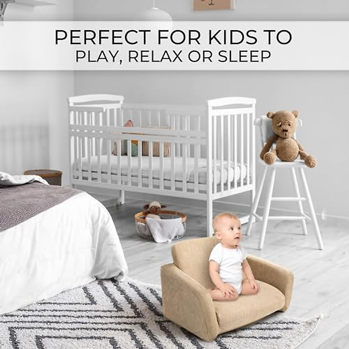 ZICOTO Comfy Kids Chair for Toddler - Convertible 2 in 1 Lounger Easily Unfolds Into a Super Soft Couch to Sleep On - Modern Fold Out Sofa for Babies Fits Nicely with Any Decor