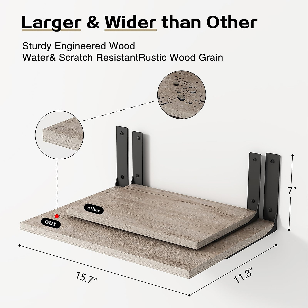 Inforth Deep Wall Shelves, Floating Shelves for Wall Display, 12” Wide Wall Mounted Shelves for Living Room, Bedroom, Kitchen, Office Decor, Modern Hanging Bookshelf (Grey, 16 * 12 Inches)