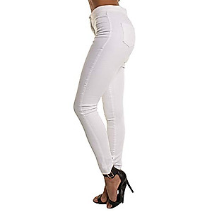 Andongnywell Women's Ripped Jeggings Pocket Denim Pants Ladies Skinny Stretch Distressed Jeans Trousers (White 2,X-Large)