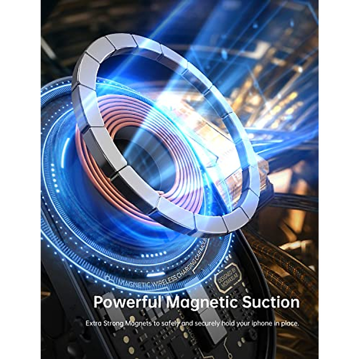 MOMAX Magnetic Wireless Charging Car Charger, Transparent Mag-Safe Compatible Charging Air Vent Mount, Compatible with iPhone 14/14 Max/14Pro/14Pro Max/13/13 Pro/13 Pro Max/12Series and Magnetic Case