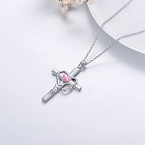 LONAGO Stethoscope Necklace Silver Cross Pendant Necklace with October Birthstone Stethoscope Jewelry Graduation Gift for Women