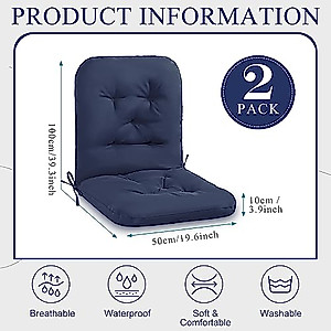 Back Chair Cushion Outdoor Indoor Tufted Seat/Back Chair Cushion Patio Seating Cushions Waterproof Rocking Chair Pads Weather Resistant Patio Chair Cushions for Outdoor(Navy Blue, 2 Pcs)
