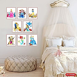 PurpleheARTs | Princess Wall Art Poster Prints | Princess Wall Art | Set of 8 UNFRAMED (8'' x 10'') | Posters for Girls Room | Princess Room Decor