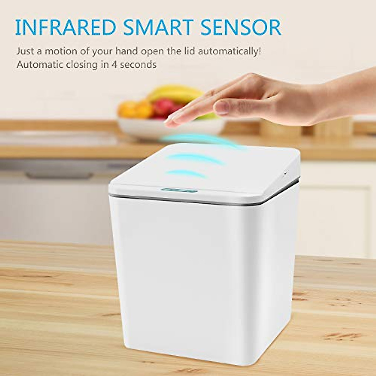 FEBHBRQ Touchless Mini Countertop Trash Can, Automatic Small Garbage Can for Office Desktop/Bedside Table/Coffee Bar/Bathroom Vanity, Cute Sensor/Electric Wastebasket with Lid for Kids, White-1.5 Gal