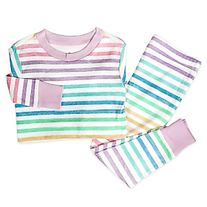 HonestBaby 2-Piece Pajamas Sleepwear PJs 100% Organic Cotton for Baby, Toddler, Kids, Girl, Rainbow Stripe, 3T