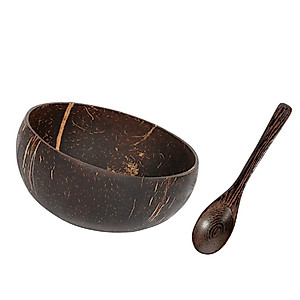 Hemoton coconut bowl with spoons，smoothie bowls Fruit Salad Bowl Buddha Bowl Kitchen Utensils (Natural)