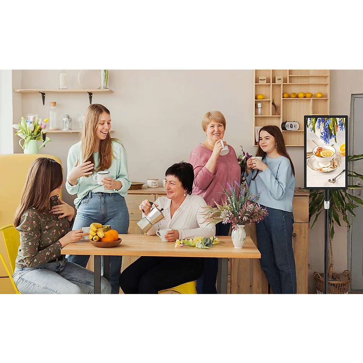 AYSTekMann 15.6'' Interactive LCD Digital Signage Display Advertising Kiosk with wireless screen mirroring,5G WiFi 4+64GB With Auto Play All in One Android with Adjustable Metal Floor Stand