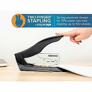 Bostitch inHANCE+100 Heavy Duty Stapler - Two Fingers, No Effort, Spring Powered Stapler - 100 Sheets, Gray (1300)