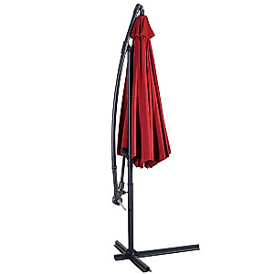 Tangkula Patio Umbrella, 10 ft Outdoor Offset Hanging Umbrella with Crank and Cross Base, 8 Steel Rips, Sturdy Frame and Adjustable Umbrellas for Garden Poolside Deck Market (Burgundy)