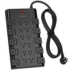 Power Strip Surge Protector, SUPERDANNY 22 AC Multiple Outlets, 2100 Joules, 1875W/15A, 6.5Ft Flat Plug Heavy Duty Extension Cord for Home, Office, Dorm, Gaming Room, Black