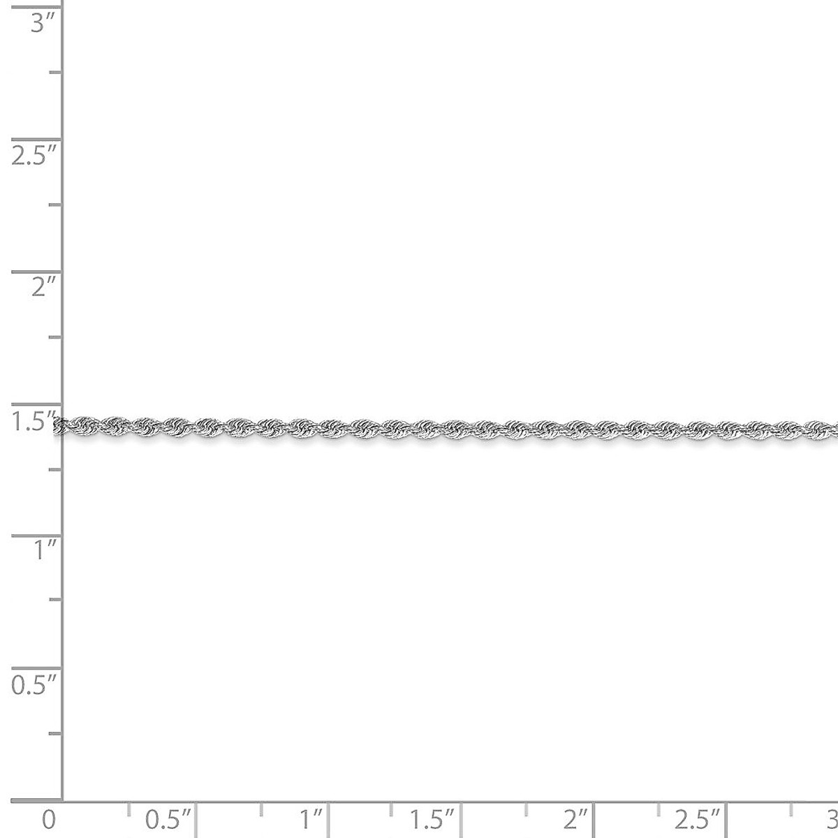 The Black Bow 1.5mm, 14k White Gold, Handmade D/C Solid Rope Chain Necklace, 20 Inch