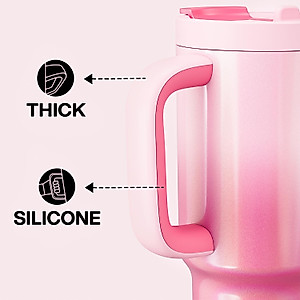 ENCOOL 32 oz Tumbler with Handle and Flip Straw, 100% Resistant Tumbler with Lid and Straw, Insulated Stainless Steel Travel Coffee Mug, Keeps Cold for 24 Hours, Cup Holder Friendly (Flamingo)