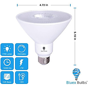 6 Pack High Power Outdoor PAR38 17W 170Watt Equivalent 1700 Lumens LED Cool White Dimmable Flood Light Bulb Waterproof E26 5000K Daylight Bulbs - Security Backyard Garage Led Spotlight