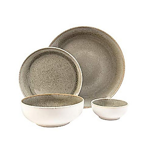 Sango Resona Moss 16-Piece Stoneware Dinnerware Set with Round Plates and Bowls, Green