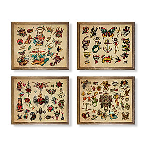 Tattoo Flash Wall Art & Decor - Vintage Tattoo Poster Picture - Gifts for Tattooist - Tattoo Shop Wall Decoration - Old School Tattoo - Oddity and Curiosity Decor, Tattoo Print Room Décor