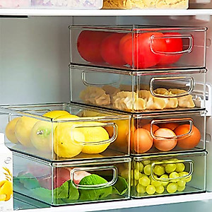 LARAHT Refrigerator Organizer Bins Clear Plastic Food Storage Bin Fruit Yogurt Snacks Storage Container with Handles for Pantry Fridge Countertops Cabinets