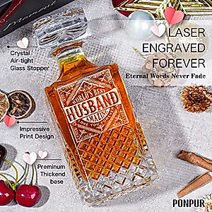 PONPUR Gifts for Men Him Husband from Wife, Whiskey Decanter Set with 2 Whisky Glasses, Unique Anniversary Birthday Gift for Husband, Cool Christmas Presents for Scotch Bourbon Lovers