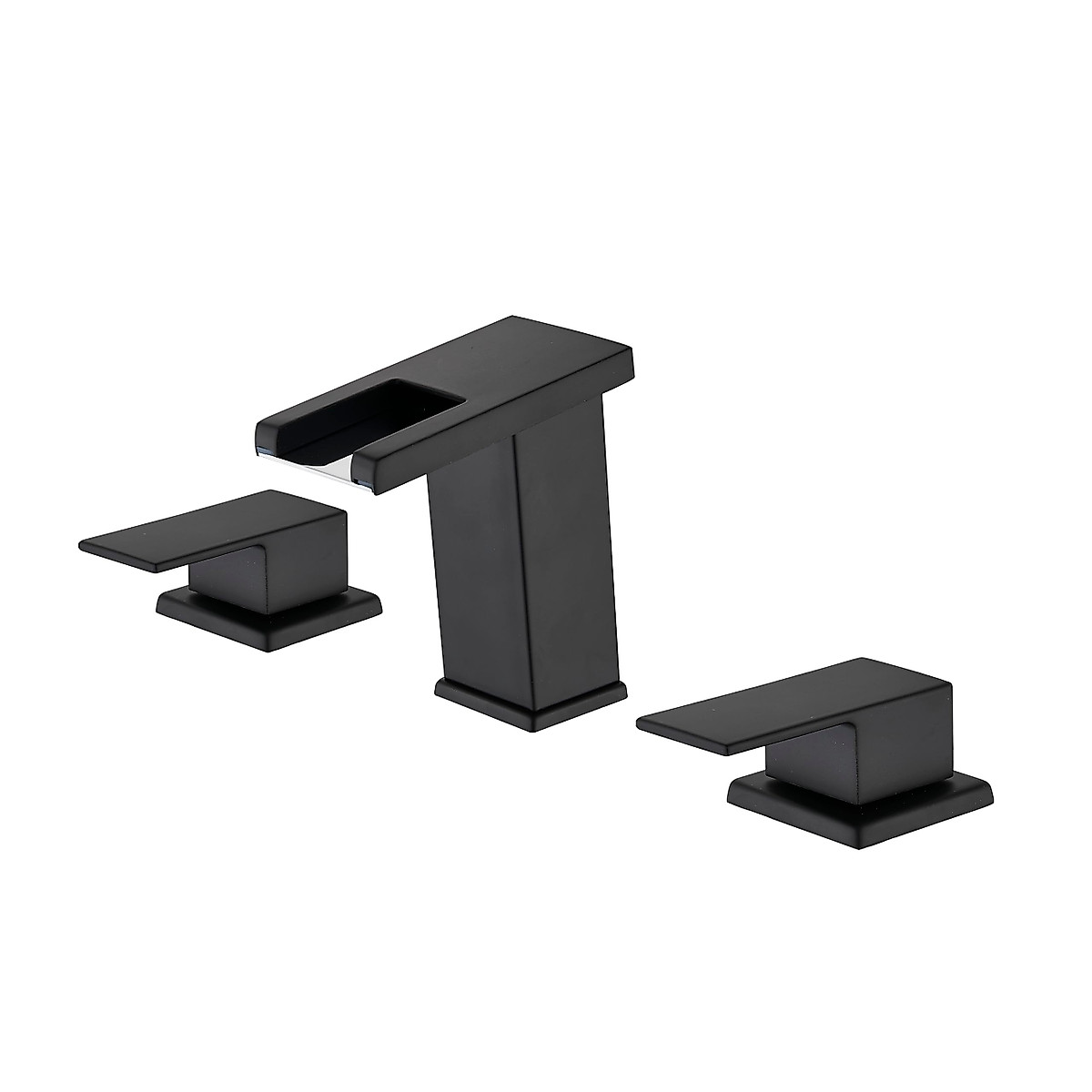 AVSIILE LED Bathroom Faucet 3 Hole, Matte Black Waterfall Bathroom Faucets, 8 Inch Widespread Modern Bathroom Sink Faucet & Parts, Wide Spread Touch On Three Hole 2 Handle Bathroom Vanity Faucet