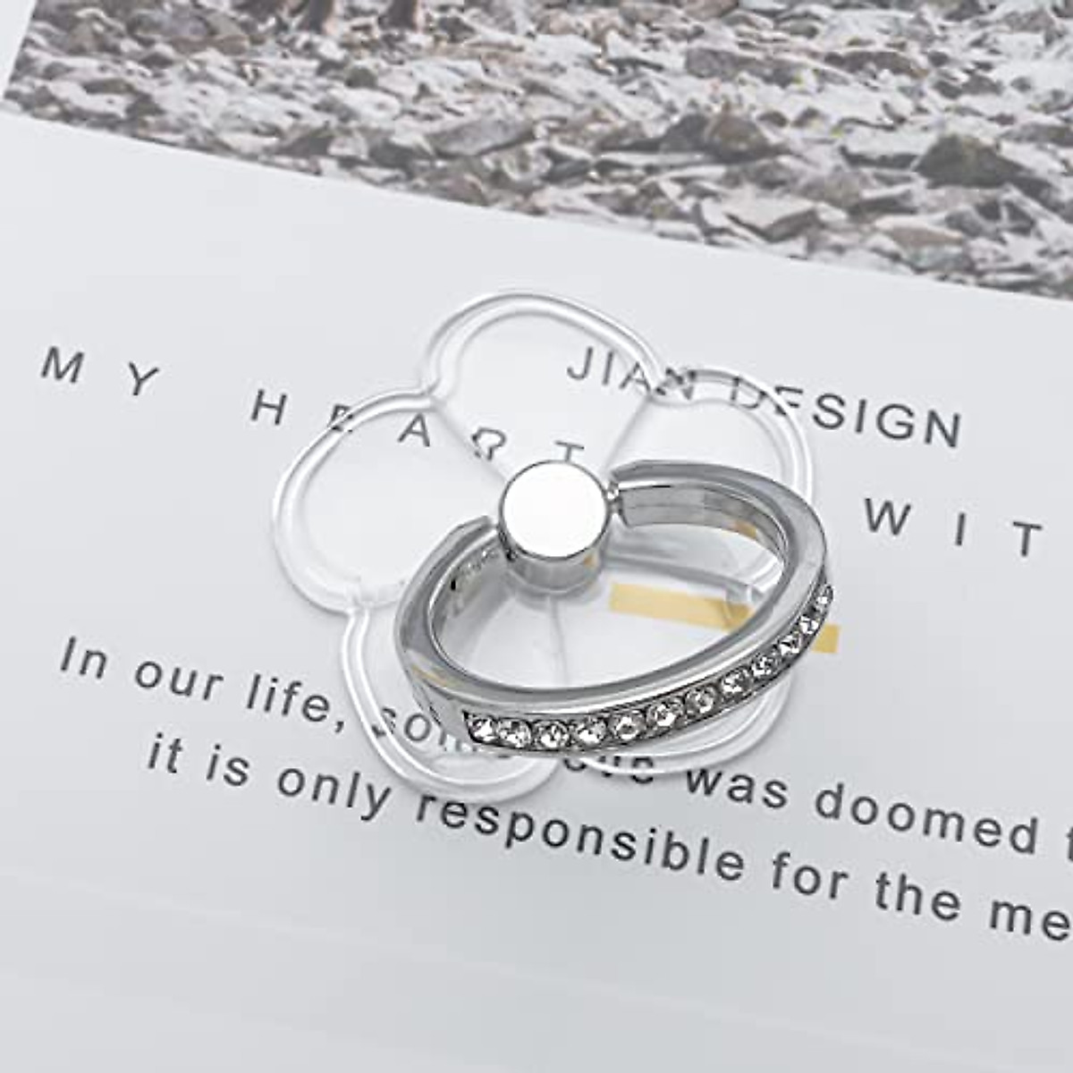 WOGROO Cell Phone Ring Holder Stand Compatible All Mobile Phones or Phone Cases, Transparent Phone Ring Holder Finger Kickstand 360°Degree Rotation Clear Phone Ring Grip, 2 Silver