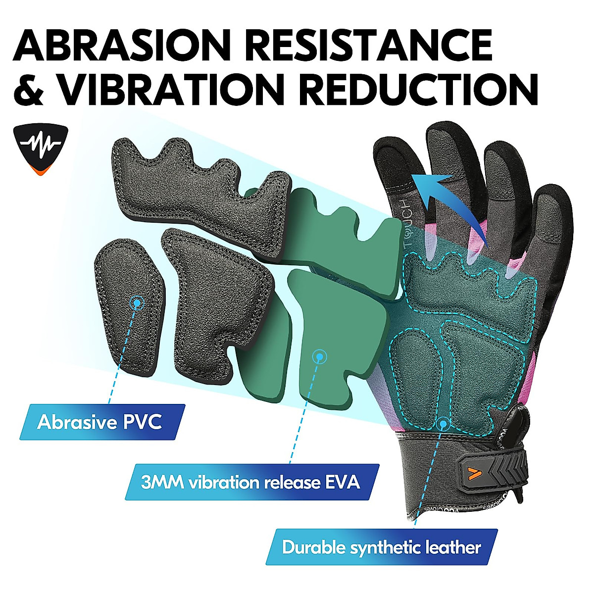 Vgo... 1-Pair Heavy Duty Work Gloves Women, Synthetic Leather Yardwork Gardening Gloves, Impact Protection Construction Gloves, Vibration Reduction Mechanic Gloves(M,Pink,SL8849IP-FM)