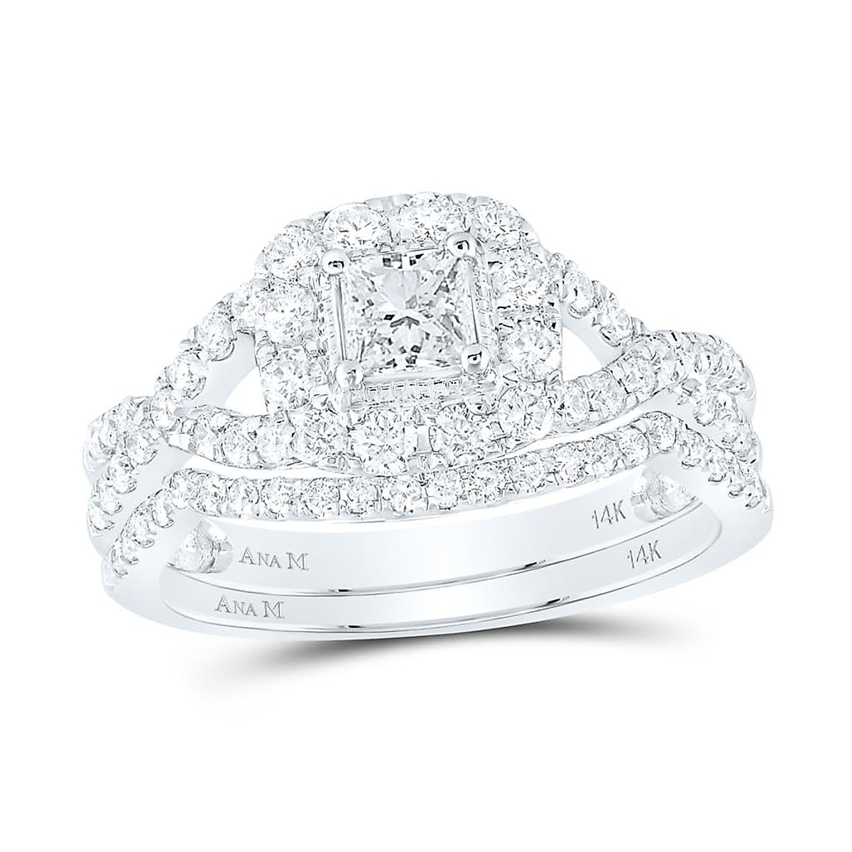 Jewels By Lux 14kt White Gold Womens Princess Diamond Twist Bridal Wedding Engagement Ring Band Set 1.00 Cttw In 4 Prong Setting (SI3 clarity; G-H color)