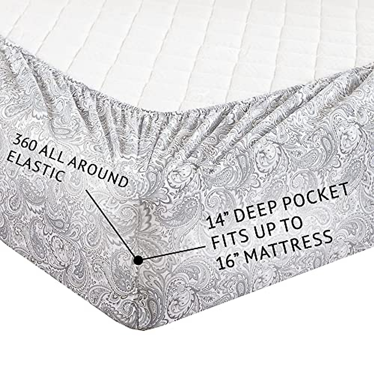 Comfort Spaces 100% Cotton Sheet Set Breathable, Lightweight, Soft with 14" Elastic Pocket Fits up to 16" Mattress, All Season Cozy Bedding, Matching Pillow Case, Queen Paisley Multi 4 Piece