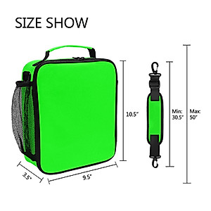 Kigai Plain Neon Green Solid Color School Lunchbox for Boys Girls,Insulated Lunch Tote Bag with Adjustable Strap,Leakproof and Durable Lunch Cooler for Work Office