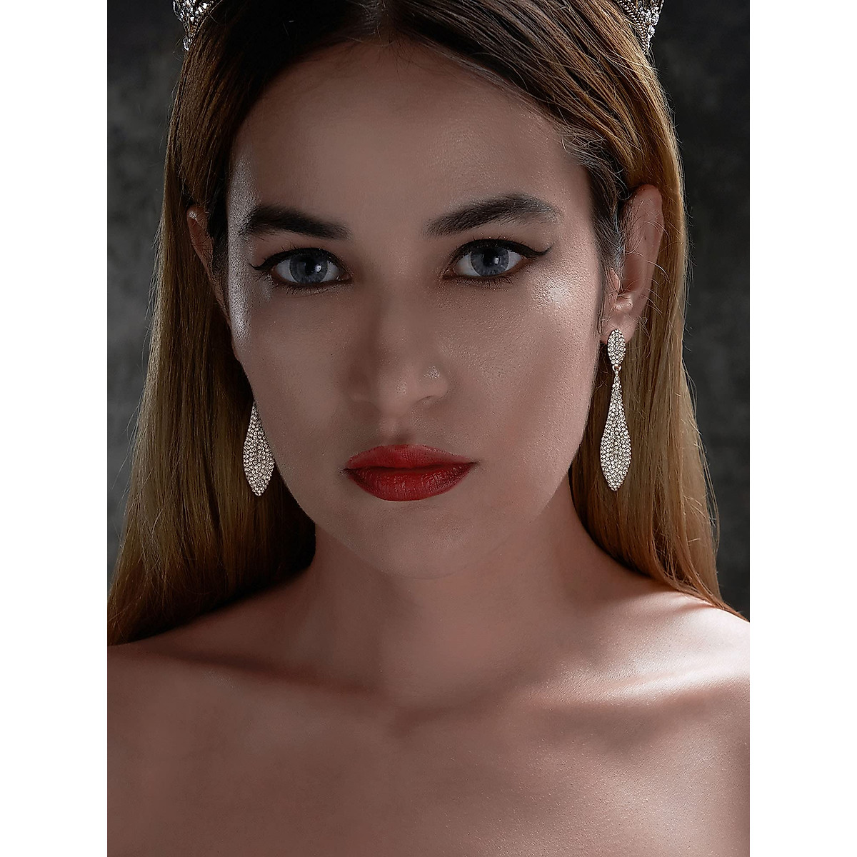 SWEETV Women's Crystal Teardrop Chandelier Dangle Earrings, Rhinestone Long Drop, Silver Bridal Earrings for Wedding Prom