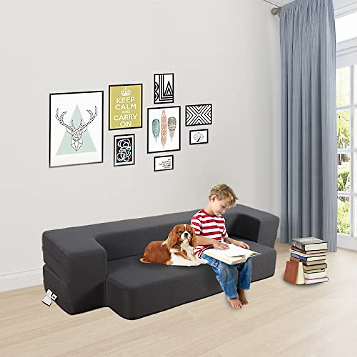 HonTop 10 Inch Modern Folding Sofa Bed Couch Memory Foam Couch Full Futon Sofa Sleeper Chair for Living Room Guest Mattress, Dark Grey