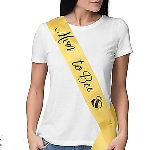 Ripakiya 2Packs Baby Shower Decorations Yellow Mom to Bee Sash and Dad to Bee Tinplate Badge with Cute Bee Pattern Baby Welcome Party Gifts