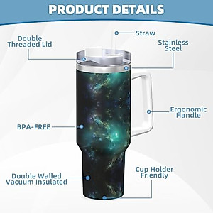 HULIBIN Galaxy Background Print Double Deck Stainless Steel Travel Coffee Cup With Lid 40 Oz Ice Bully Cup