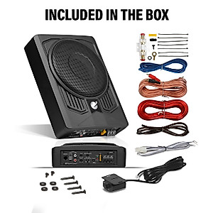 Planet Audio P8AWK Low Profile 8 Inch Under Seat Powered Car Subwoofer - 800 High Output, Built-in Amplifier, for Truck, Boxes and Enclosures, Remote Subwoofer Control