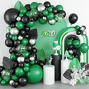 Black Green Balloon Garland,BTZO Balloons Arch Kit With Metallic Silver Green Confetti Balloons,Black and Green Balloons for Birthday Wedding Bridal Shower Graduations Party Decorations