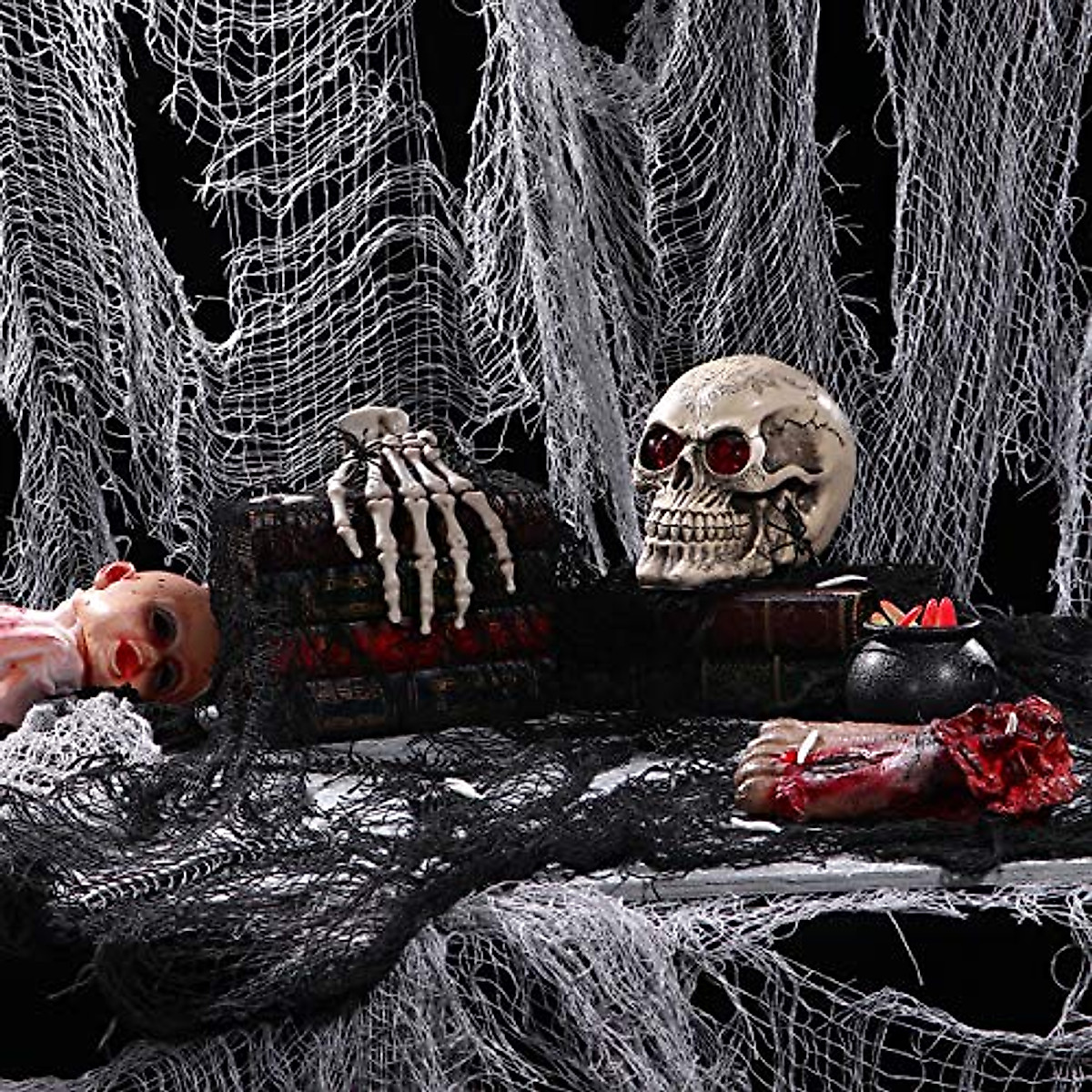 TOYMYTOY 2PCS Halloween Creepy Cloth Party Decor,Drape Doorways Entryways Windows Cover Gauze 6.6ft x 177"(Black and Grey)