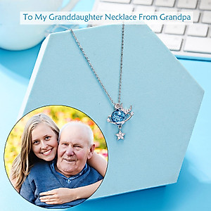 To My Beautiful Granddaughter Stars & Moon Necklace, Special Star Necklace CubicZirconia Stars Moon Universary Sapphires Pendant Necklace For Granddaughter Birthday Graduation Gift, Brass, Cubic