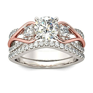 DRISHYA FASHION 2.20 Ct Round Cut Simulated Diamond Engagement Wedding Bridal Ring Set 14k Two Tone Gold Plated Gift For Her (11.5)