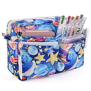 E-WEICHEN Multiple Pockets Art Tool Sketch Storage Bags Marker Pouch Pen Pencil Case Simple Stationery Waterproof Bag for Journal Office Adults Colored Galaxy