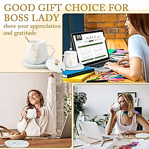 Hushee Lady Coffee Mug Warmer for Women 13.5 Oz Cup Warmer with Mug Set Electric Tea Water Warmer Appreciation Cup Heater with Lid Spoon and Coaster for Desk Office Home Birthday Gifts (White)