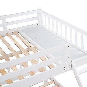 Wood Triple Bunk Bed Full Over Twin &Twin Bunk Beds for 3, Wooden Triple Beds Frame with Drawers and Guardrails for Kids,Teens, Adults, No Box Spring Needed (White)