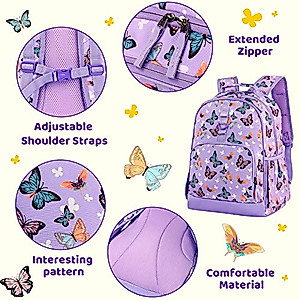 Choco Mocha Butterfly Backpack for Girls, Kids School Backpacks Girls Backpacks Ages 6-8, Kindergarten Bookbag Girl Elementary School Bag 17 Inch, Purple