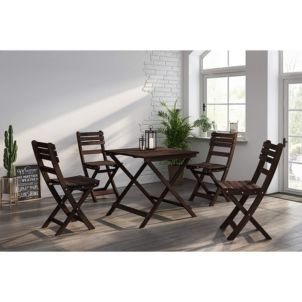 INTERBUILD REAL WOOD Acacia Hardwood Sofia Folding Chairs Balcony|Dining|Lawn|Indoor|Outdoor|Patio Chairs, 17" Tall, 2 Piece Set - Espresso