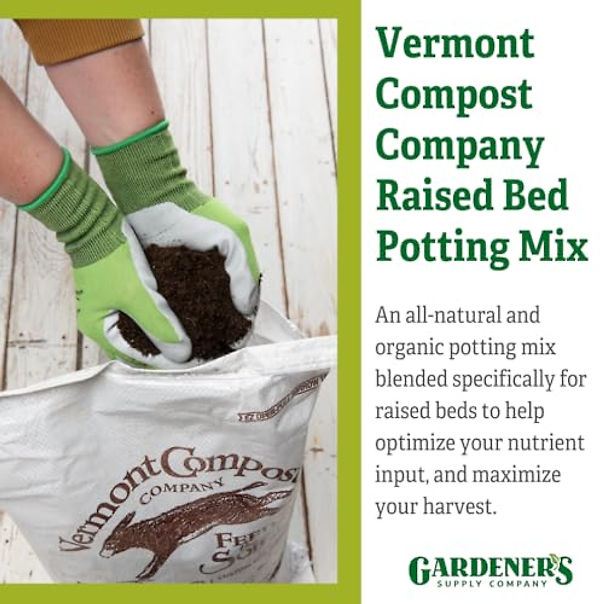 Vermont Compost Company Raised Bed Mix | High-Nutrient Compost-Based Potting Soil for Plants & Vegetables Organic Gardening - 20 Quarts | Gardener's Supply Co Exclusive