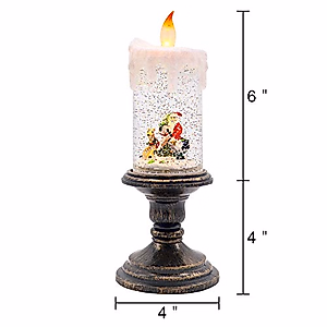 Wondise Christmas Snow Globe with Timer, Battery Operated Swirling Water Glittering Lighted Snow Globe Candlestick Thanksgiving Christmas Decoration(Santa)